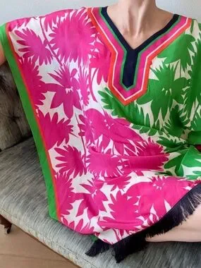 Trina Turk | Swim | Trina Turk 0 Silk Caftan Fringe Colorful Flowy ...